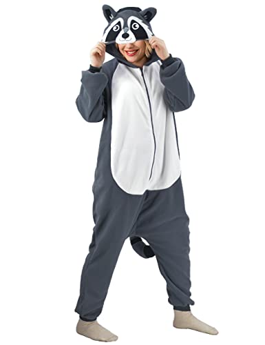 ofodoing Adult Animal One-piece Pajamas Cosplay Animal Homewear Sleepwear Jumpsuit Costume for Women Men… Grey