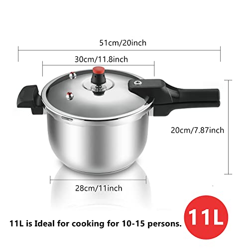 12 Quart Pressure Cooker, 11.6 PSI Thickened Stainless Steel Pressure Canner w/Spring Valve Safeguard Devices for Stewing, Steaming, Canning