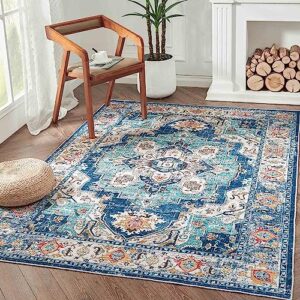 jinchan area rug 8x10 persian rug vintage rug kitchen floor cover traditional rug foldable thin rug navy blue distressed floral print indoor mat for doormat bedroom living room