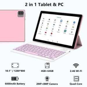 2023 Newest 2 in 1 Tablet, 10 inch Android 11 Tablets with Keyboard Case Mouse Stylus, 4GB RAM+64GB ROM 1.8GHz Quad Core, 1280*800 IPS HD Touch Screen, 8MP Dual Camera, Games, Wi-Fi, BT Tableta PC