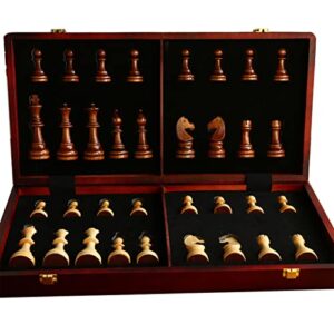 20" extra large solid walnut wooden chess set with 2 extra queen pieces - king height 4.25''