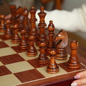 20" Extra Large Solid Walnut Wooden Chess Set with 2 Extra Queen Pieces - King Height 4.25''