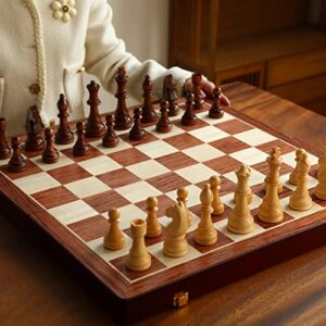 20" Extra Large Solid Walnut Wooden Chess Set with 2 Extra Queen Pieces - King Height 4.25''