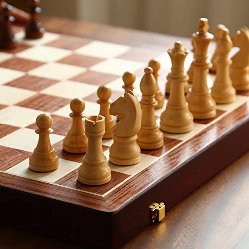 20" Extra Large Solid Walnut Wooden Chess Set with 2 Extra Queen Pieces - King Height 4.25''