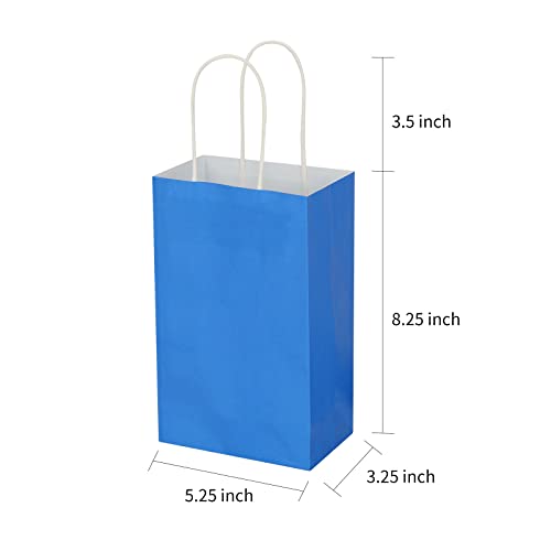 Toovip 100 Pack 5.25x3.25x8.25 Inch Small Navy Blue Kraft Paper Bags with Handles Bulk, Gift Wrap Bags for Favors Grocery Retail Party Birthday Shopping Business Goody Craft Merchandise Take Out Bags