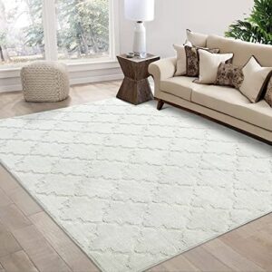 jolene.k shag rugs 8x10 for bedroom, indoor modern fluffy carpet shaggy mat ultra soft plush geometric rug moroccan floorcover non slip thick boho rugs living room dining room office, ivory beige grey