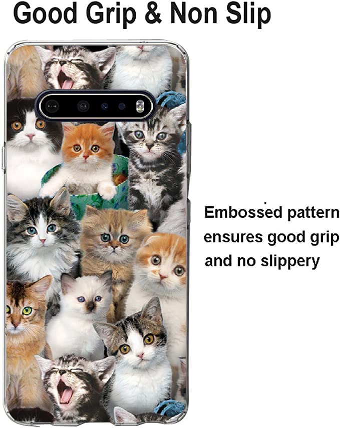 XIASAIJBUDA Compatible with LG V60 ThinQ Case, Cute Funny Cat Clear Case for Girls Women Cute Soft TPU Case