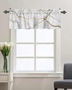 yun nist window valance curtain white marble gold stripes valances for kitchen windows,modern abstract geometric rod pocket short curtains for bedroom,bathroom,living room 42x12inch