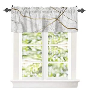 Yun Nist Window Valance Curtain White Marble Gold Stripes Valances for Kitchen Windows,Modern Abstract Geometric Rod Pocket Short Curtains for Bedroom,Bathroom,Living Room 42x12Inch