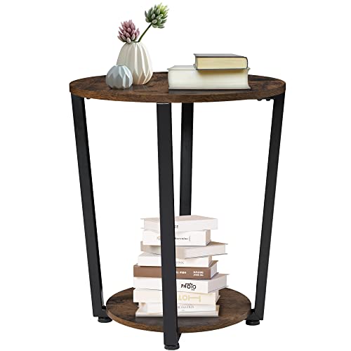 BETTAHOME Accent Round Side Table, 2-Tier Industrial End Table, Sofa/Couch Side Table, Ideal for Living Room, Bedroom BT024