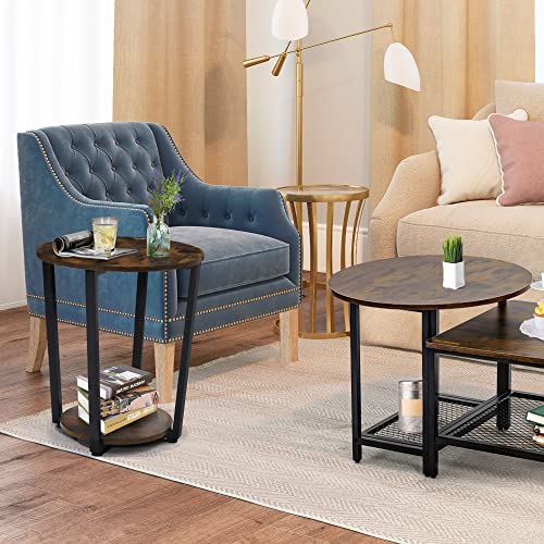 BETTAHOME Accent Round Side Table, 2-Tier Industrial End Table, Sofa/Couch Side Table, Ideal for Living Room, Bedroom BT024