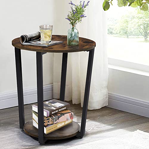 BETTAHOME Accent Round Side Table, 2-Tier Industrial End Table, Sofa/Couch Side Table, Ideal for Living Room, Bedroom BT024