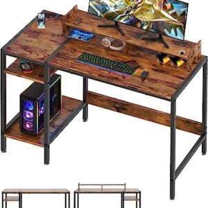 MINOSYS Computer Gaming Desk - 47" Home Office Desk with Storage, Rustic Writing Desk with Monitor Stand, Modern Simple Study Corner Table, Adjustable Storage Space.