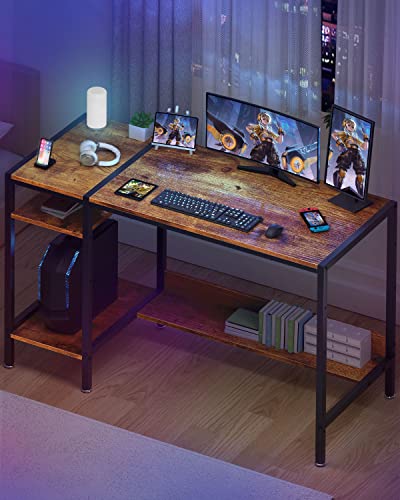 MINOSYS Computer Gaming Desk - 47" Home Office Desk with Storage, Rustic Writing Desk with Monitor Stand, Modern Simple Study Corner Table, Adjustable Storage Space.