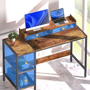 MINOSYS Computer Gaming Desk - 47" Home Office Desk with Storage, Rustic Writing Desk with Monitor Stand, Modern Simple Study Corner Table, Adjustable Storage Space.