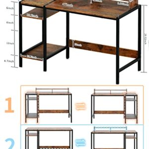 MINOSYS Computer Gaming Desk - 47" Home Office Desk with Storage, Rustic Writing Desk with Monitor Stand, Modern Simple Study Corner Table, Adjustable Storage Space.