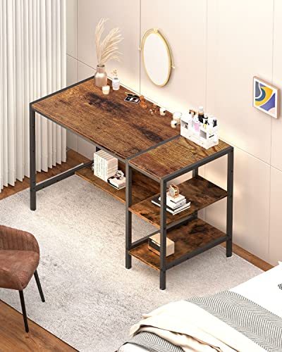 MINOSYS Computer Gaming Desk - 47" Home Office Desk with Storage, Rustic Writing Desk with Monitor Stand, Modern Simple Study Corner Table, Adjustable Storage Space.