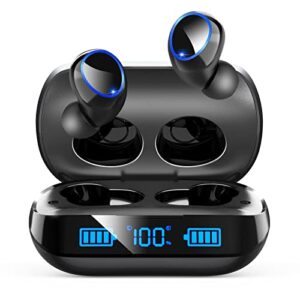 hiydoo bluetooth headphones, true wireless earbuds 91hrs playback with 1800mah charging case for android phone, small in-ear invisible earphone with microphone for iphone pc computer laptop sports