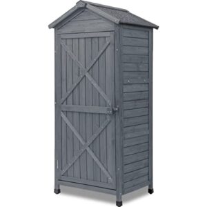 Outdoor Storage Cabinet, Garden Fir Wood Tool Shed, Outside Vertical Sheds Closet with Workstation&Waterproof Roof, Arrow Organizer Wooden Lockers for Yard, Patio, Deck and Porch