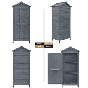 Outdoor Storage Cabinet, Garden Fir Wood Tool Shed, Outside Vertical Sheds Closet with Workstation&Waterproof Roof, Arrow Organizer Wooden Lockers for Yard, Patio, Deck and Porch