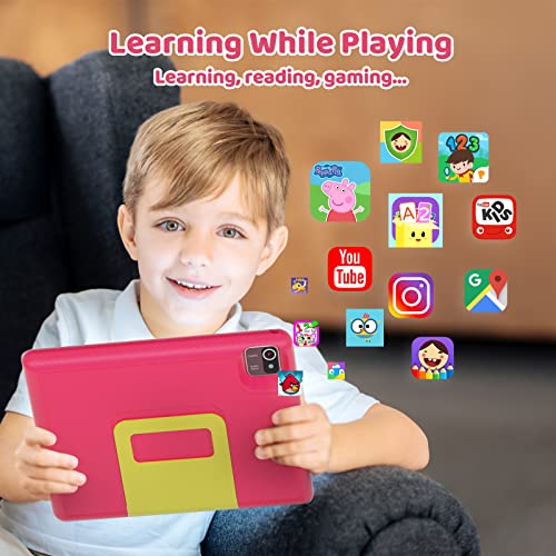 Mouikei Kids Tablet 10 inch Tablet for Kids, 2GB+32GB Android 12 Kids Tablet with Case, Parental Control APP, Dual Camera, Educational Games, Kidoz Pre-Installed Children Tablet (Pink)