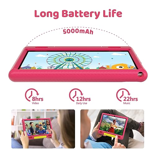 Mouikei Kids Tablet 10 inch Tablet for Kids, 2GB+32GB Android 12 Kids Tablet with Case, Parental Control APP, Dual Camera, Educational Games, Kidoz Pre-Installed Children Tablet (Pink)