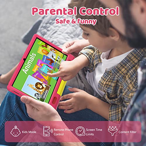 Mouikei Kids Tablet 10 inch Tablet for Kids, 2GB+32GB Android 12 Kids Tablet with Case, Parental Control APP, Dual Camera, Educational Games, Kidoz Pre-Installed Children Tablet (Pink)