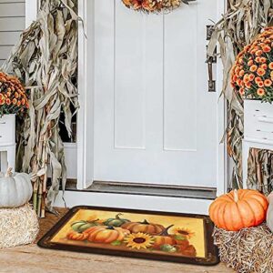 Fall Kitchen Rugs, Fall Decor Pumpkin Floor Mats Set of 2- Non-Slip, Fall Decorations for Home Washable Farmhouse Autumn Holiday Party Runner Rug for Home Seasonal Harvest Thanksgiving Decor