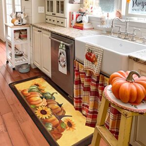 Fall Kitchen Rugs, Fall Decor Pumpkin Floor Mats Set of 2- Non-Slip, Fall Decorations for Home Washable Farmhouse Autumn Holiday Party Runner Rug for Home Seasonal Harvest Thanksgiving Decor