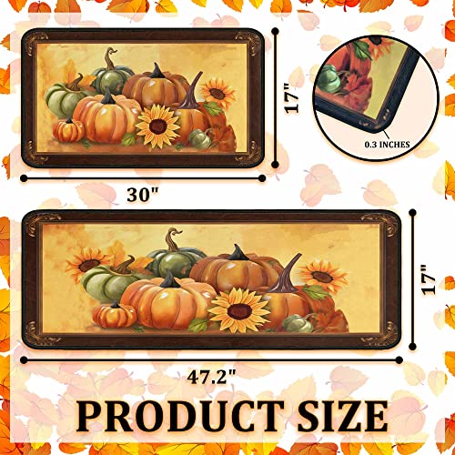 Fall Kitchen Rugs, Fall Decor Pumpkin Floor Mats Set of 2- Non-Slip, Fall Decorations for Home Washable Farmhouse Autumn Holiday Party Runner Rug for Home Seasonal Harvest Thanksgiving Decor