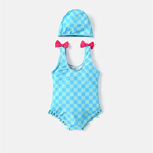 L.O.L.Surprise! Kid Girl Character Doll Sleeveless Ruffle Swimwear Bow Straps Floral One-Piece Swimsuit with Swim Hat Light Blue 9-10Years