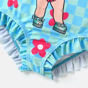 L.O.L.Surprise! Kid Girl Character Doll Sleeveless Ruffle Swimwear Bow Straps Floral One-Piece Swimsuit with Swim Hat Light Blue 9-10Years