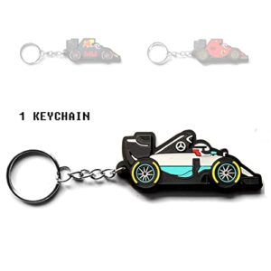 PolarAuto F1 Formula One Racing Car Tire Key Chain Keychain Compatible with Red Bull Mercedes Ferrari Team Fan Gift Accessory (Mercedes Car)