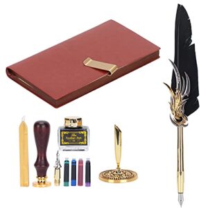 gowenic dip calligraphy pen set, ink sac pen kit retro carved design for office for home (sp139001 black)