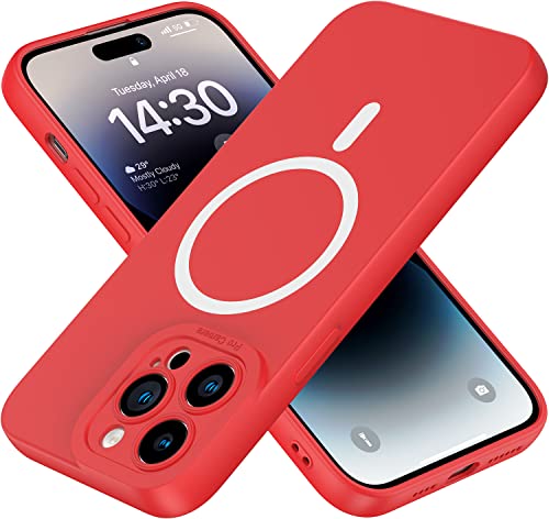 MYY Magnetic for iPhone 14 Pro Max Case,Silicone Shockproof Phone Case[MagSafe-Compatible] Soft Anti-Scratch Microfiber Lining Full Camera Lens Protection Cover 6.7'' (Red)