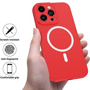 MYY Magnetic for iPhone 14 Pro Max Case,Silicone Shockproof Phone Case[MagSafe-Compatible] Soft Anti-Scratch Microfiber Lining Full Camera Lens Protection Cover 6.7'' (Red)