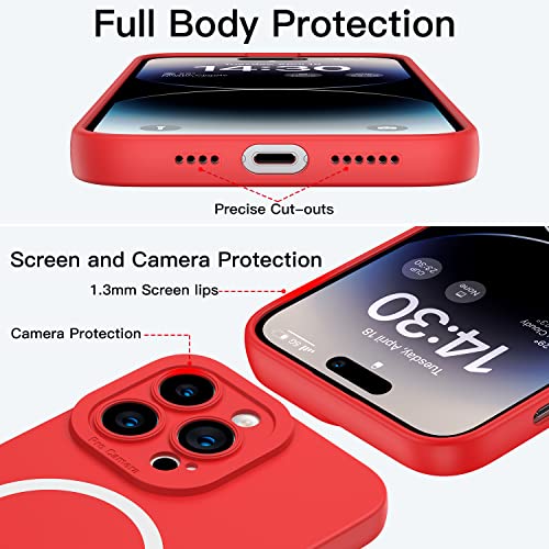 MYY Magnetic for iPhone 14 Pro Max Case,Silicone Shockproof Phone Case[MagSafe-Compatible] Soft Anti-Scratch Microfiber Lining Full Camera Lens Protection Cover 6.7'' (Red)