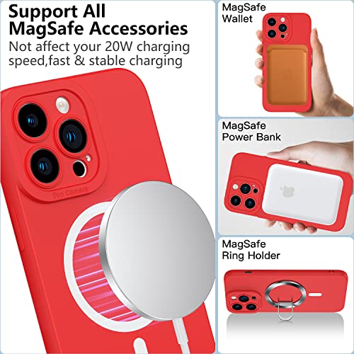 MYY Magnetic for iPhone 14 Pro Max Case,Silicone Shockproof Phone Case[MagSafe-Compatible] Soft Anti-Scratch Microfiber Lining Full Camera Lens Protection Cover 6.7'' (Red)