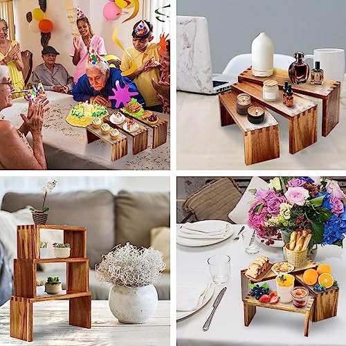 Acacia Wood Risers for Display Cupcake Stand for 24 Cupcakes, GIPIDER Perfume Stand NOT Acrylic Riser, Countertop Cup Cake Tier Stand Bathroom Organizer, Wood Riser NOT Acrylic Display Stands