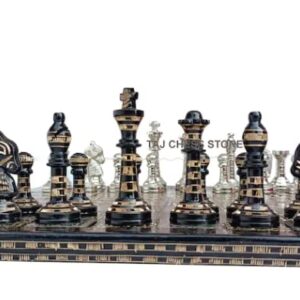 12" Solid Brass Metal Chess Set Pieces & Board with Velvet Storage Box | Brass Metal Luxury Chess Set | Antique Chess Set for Gifts