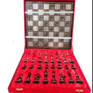 12" Solid Brass Metal Chess Set Pieces & Board with Velvet Storage Box | Brass Metal Luxury Chess Set | Antique Chess Set for Gifts