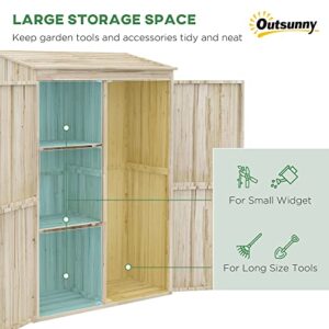 Outsunny Outdoor Storage Cabinet with 3 Shelves, Wooden Garden Shed with Magnetic Double Doors, Tall Vertical Tool Storage for Lawn Care Equipment, 47.25" x 22.5" x 72", Natural