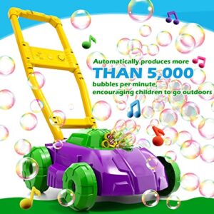 Purple and Green Bubble Lawn Mower for Toddlers, Bubble Makers for Kids, Summer Outdoor Backyard Gardening Toys, Birthday Gifts for Preschool Boys Girls