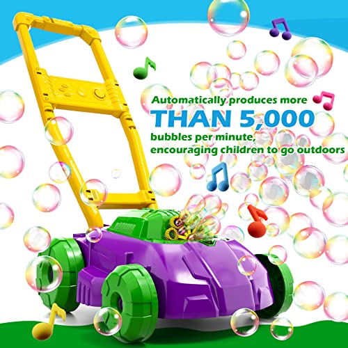 Purple and Green Bubble Lawn Mower for Toddlers, Bubble Makers for Kids, Summer Outdoor Backyard Gardening Toys, Birthday Gifts for Preschool Boys Girls