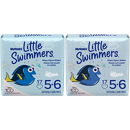 Swim Diapers Size 5-6 (32+ lbs), Huggies Little Swimmers Disposable Swimming Diapers, 17 Ct (Pack of 2)