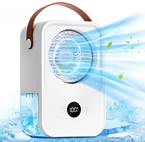 AEMEXT Small Portable Air Conditioner Cooling Fan with Voice Control Mini Evaporative Air Cooler with Humidifier 4000mAh Rechargeable Battery Operated Mini Ac Unit for Room Bedroom Office Desk Camping