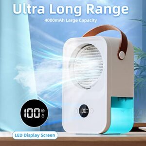 AEMEXT Small Portable Air Conditioner Cooling Fan with Voice Control Mini Evaporative Air Cooler with Humidifier 4000mAh Rechargeable Battery Operated Mini Ac Unit for Room Bedroom Office Desk Camping