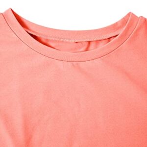 SweatyRocks Women's Eyelet Embroidery Short Puff Sleeve Top Round Neck Plain Tee Shirt Watermelon Pink S