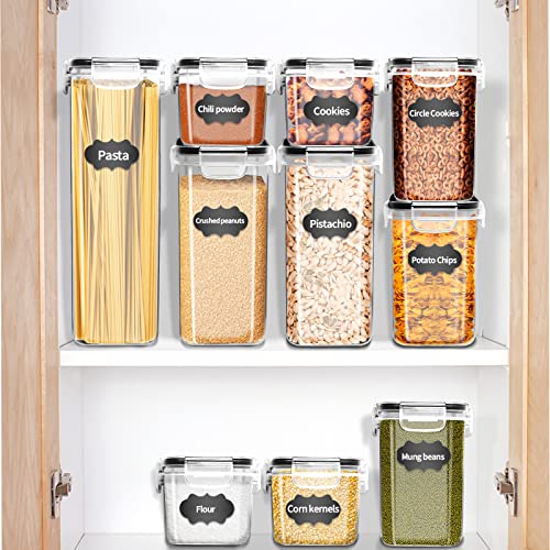 Airtight Food Storage Containers with Lids, 7 Pcs BPA Free Plastic Dry Food Canisters for Kitchen Pantry Organization and Storage Ideal for Cereal, Flour and Sugar, Dishwasher safe,Include 10 Labels and Marker, Black