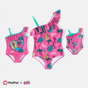 L.O.L. Surprise! Mommy and Me Swimsuit Allover Print One Shoulder Ruffled Family Matching One Piece Swimsuit rediance Baby Girl 6-9 Months Dark Pink